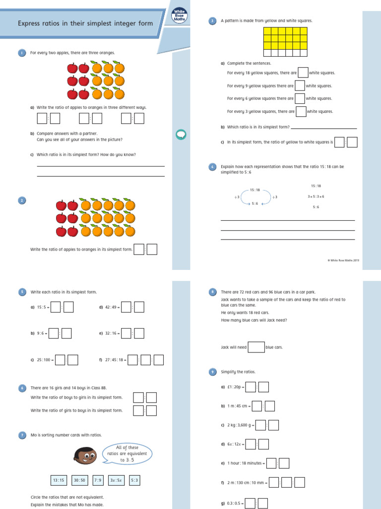 Y8 Autumn Block 1 WO6 Express Ratios in Their Simplest Integer Form ...