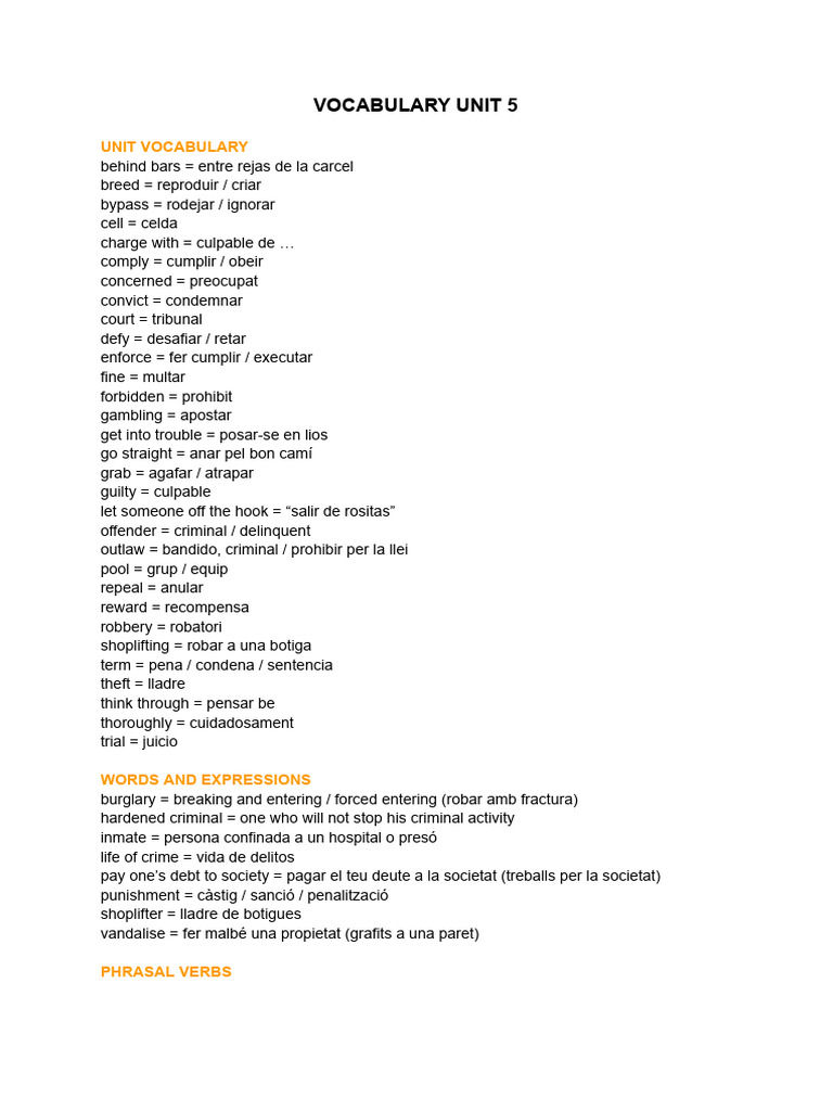 Vocabulary Unit 5 | PDF | Language Arts & Discipline