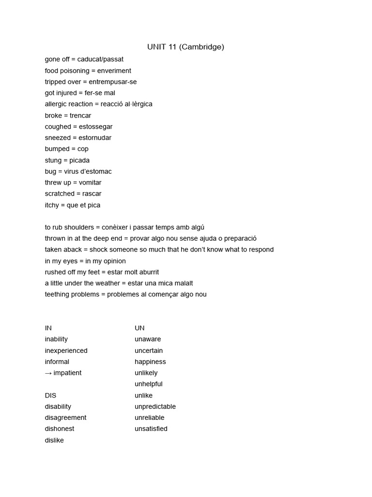 VOCABULARY UNIT 11 (First) - 2 | PDF