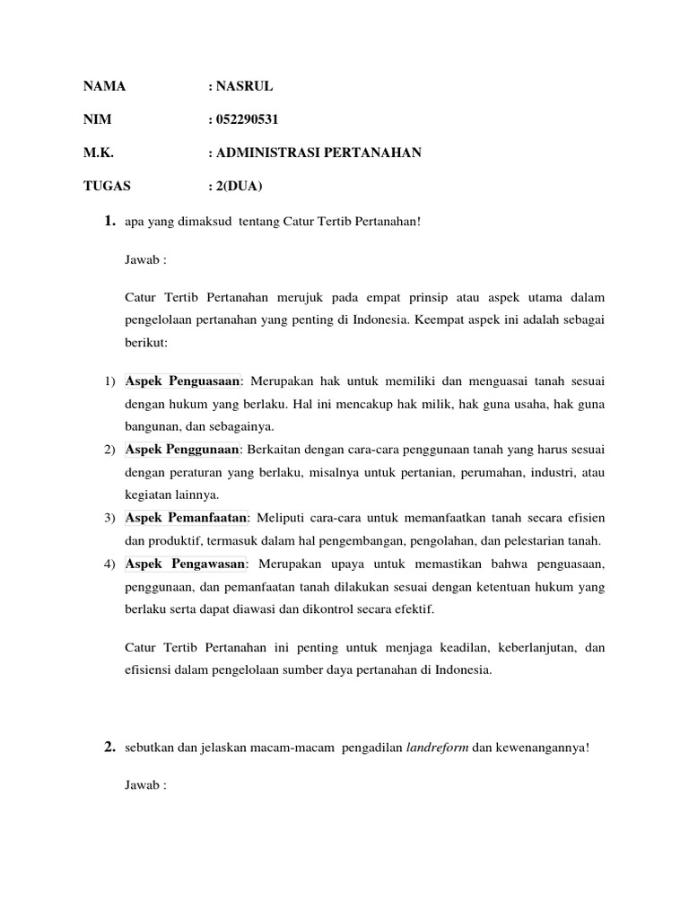 Tugas 2 ADMINISTRASI PERTANAHAN | PDF | Hukum