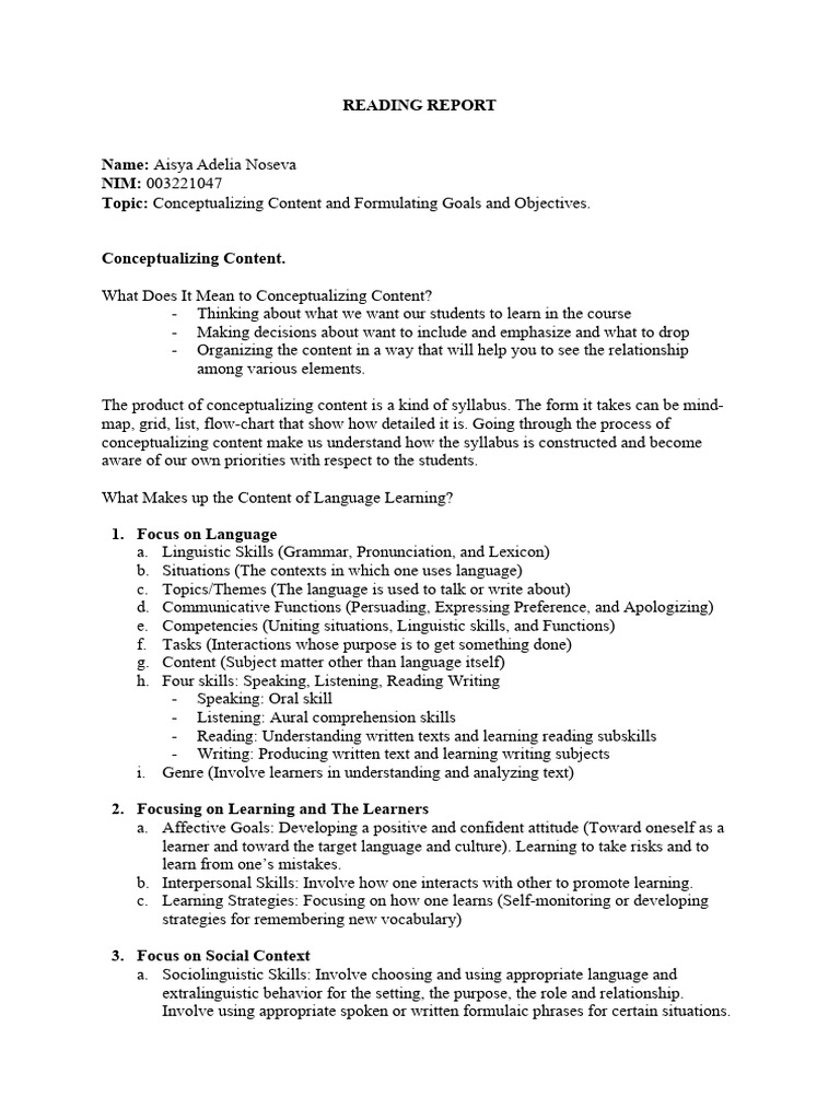 Reading Report | PDF | Goal | Learning