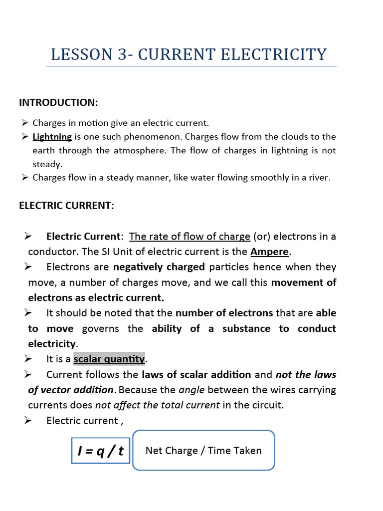 Lesson 3 Current Electricity Notes | PDF