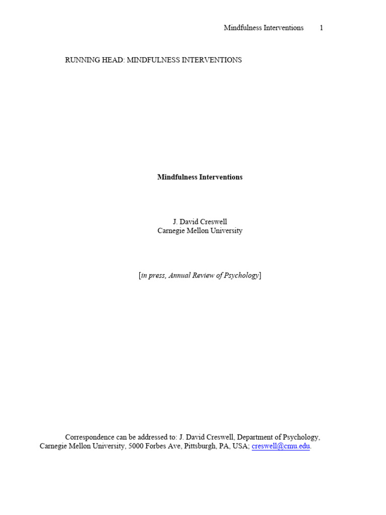 Creswell in Press Mindfulness Interventions Ann Rev Psy | PDF ...