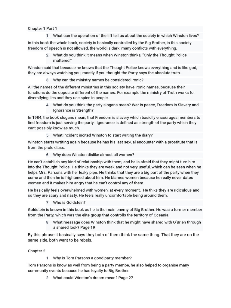 1984 Questions | PDF | Thought