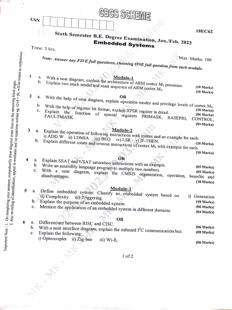 ES QP | PDF | Scheduling (Computing) | Embedded System