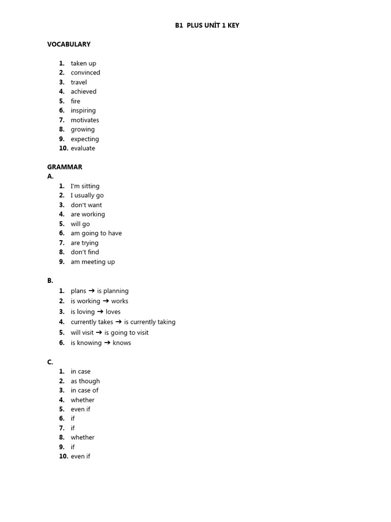 B1 Plus Uni̇t Key | PDF