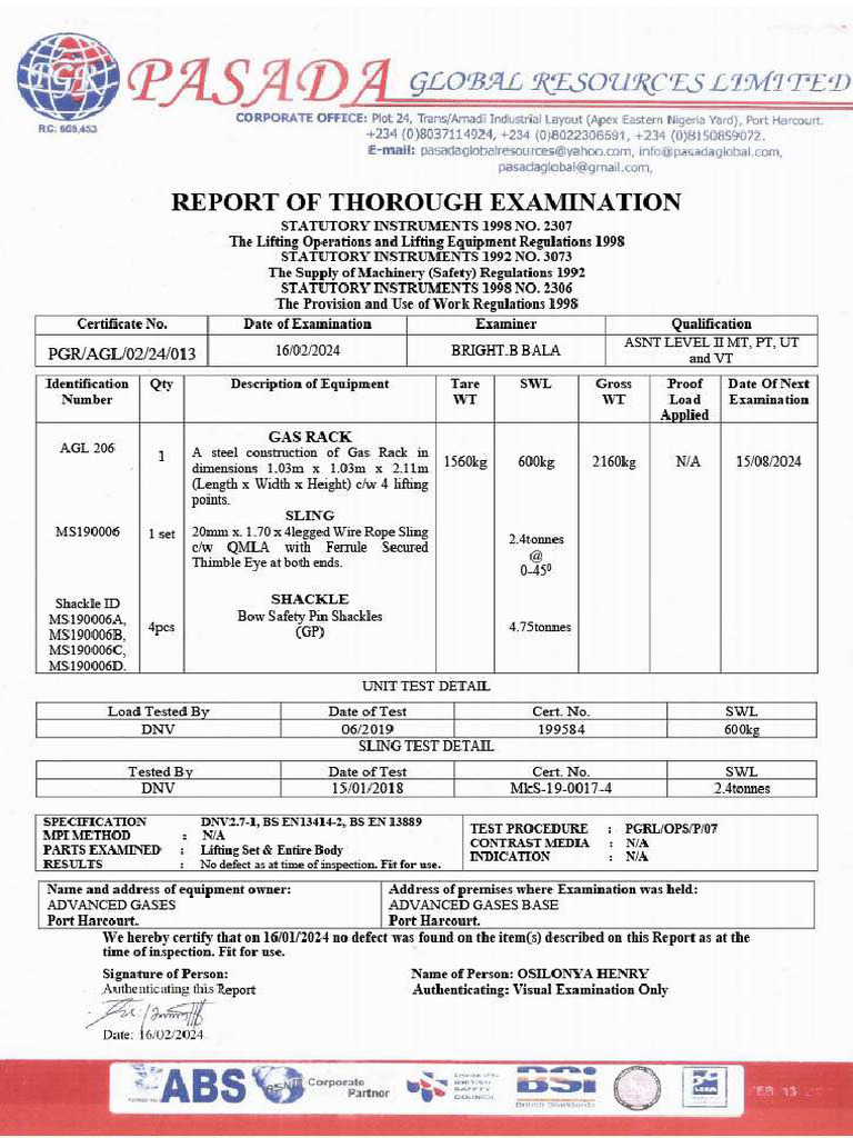 Advanced Gases Certificates 19-02-2024 | PDF