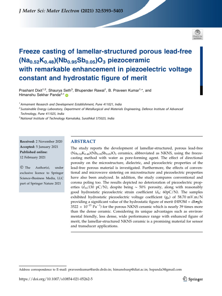 Freeze Casting of Lamellar Structured Po | PDF | Ceramics | Porosity