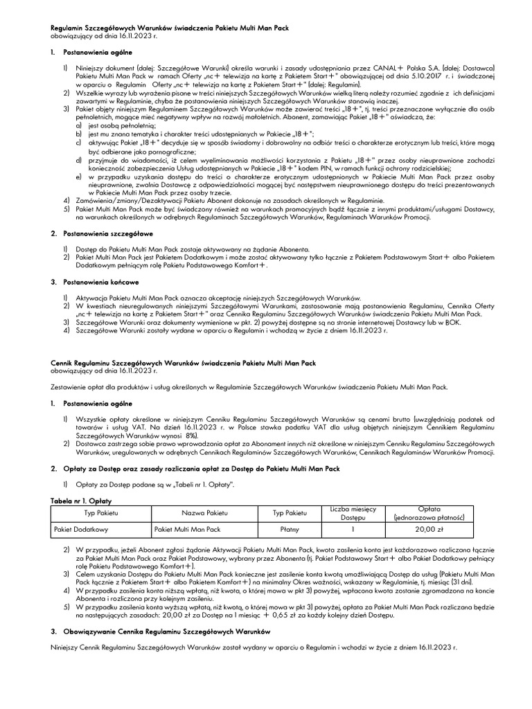 20231116_Multi Man Pack_SW_Cennik | PDF