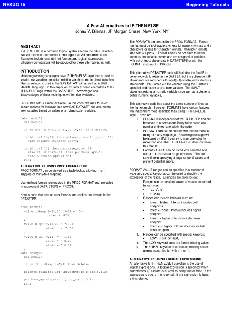 A Few Alternatives To IF-THEN-ELSE | PDF | Sas (Software) | Computer ...