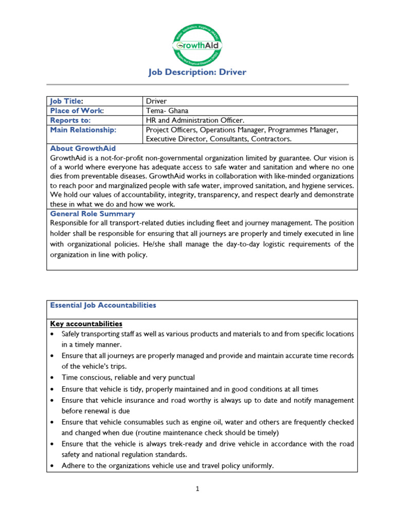 Job Description Driver | Download Free PDF | Business