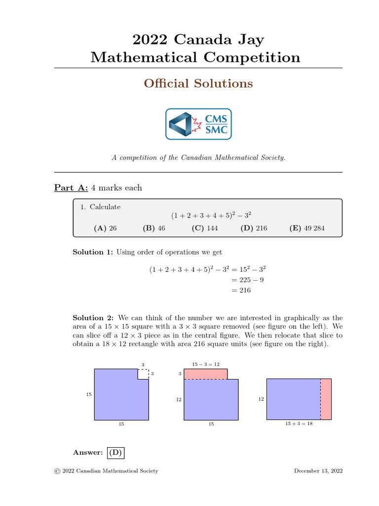 CJMC2022Booklet-en-final Solutions | PDF | Equations | Rectangle