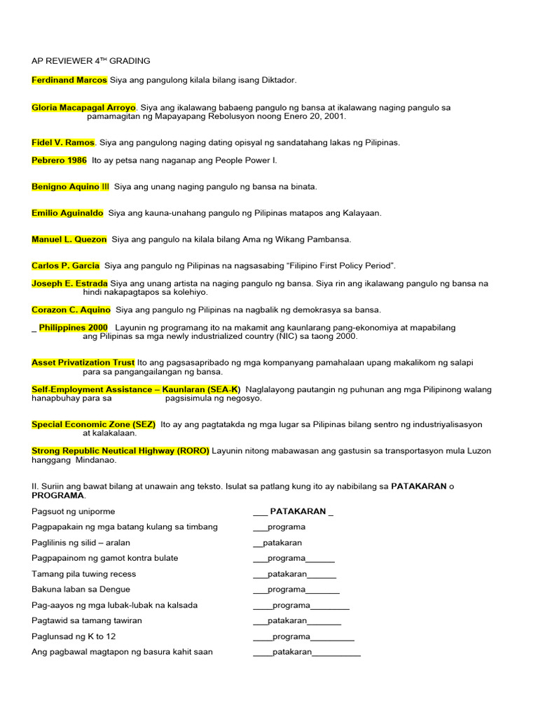 Ap Grade 6 Reviwer | PDF