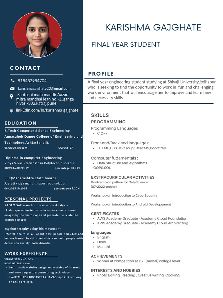 Karishma Gajghate: Final Year Student | PDF | Computer Science | Computing