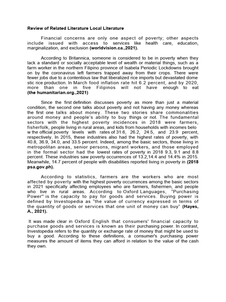 Review of Related Literature Local Literature | PDF | Cost Of Living ...