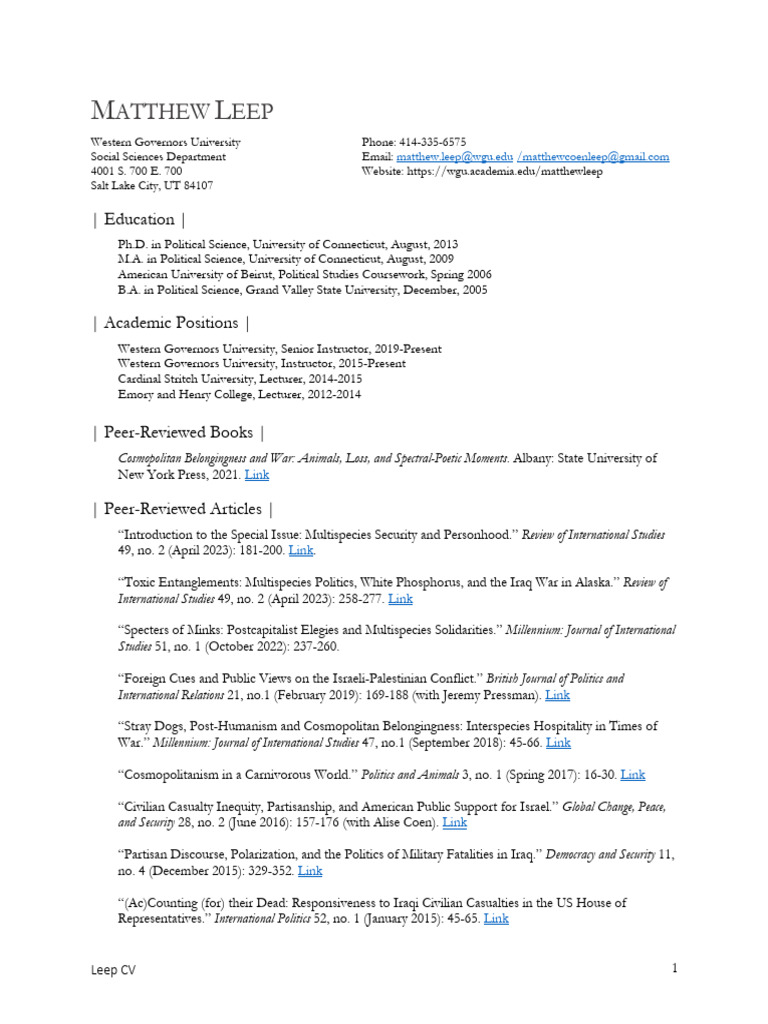 Academic CV: Matthew Leep | PDF
