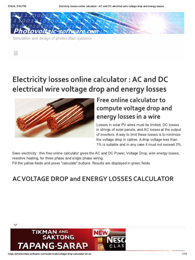 Electricity Losses Online Calculator - .. | PDF