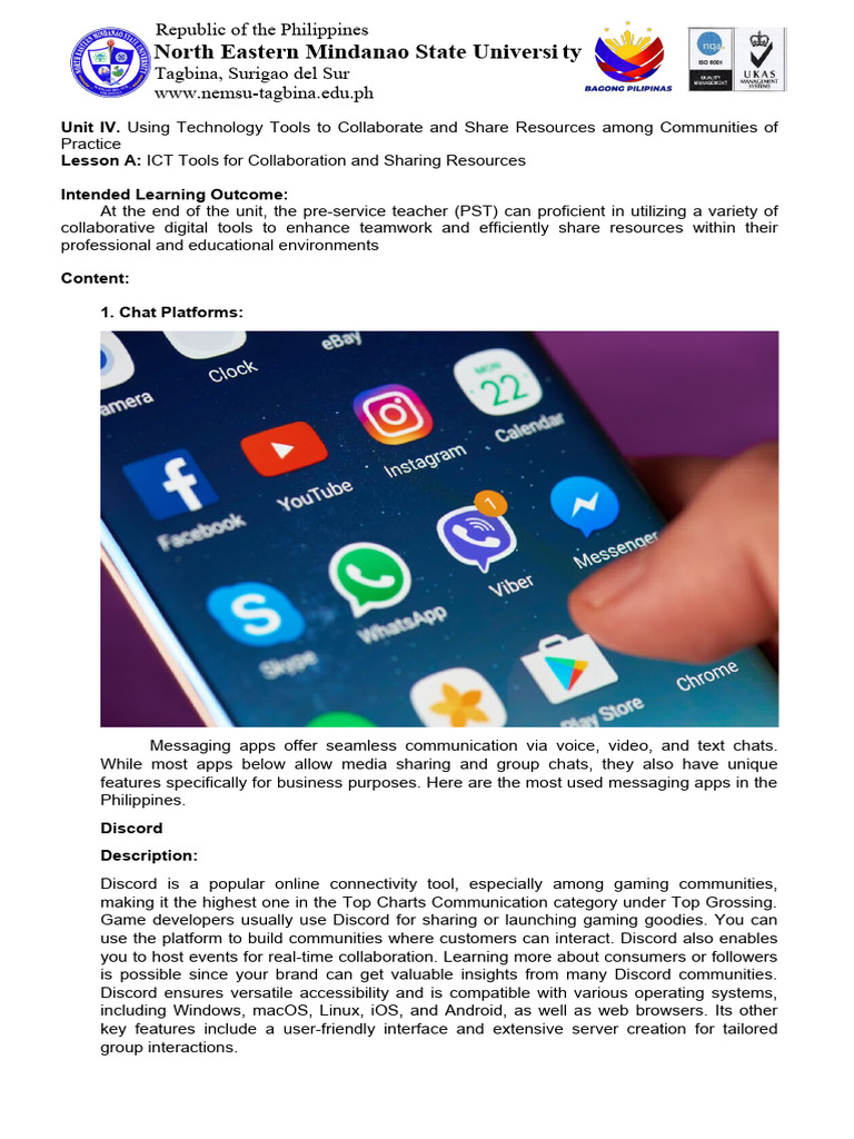 Unit-5-Lesson-A-ICT-Tools-for-Collaboration-and-Sharing-Resources | PDF | Instant Messaging ...