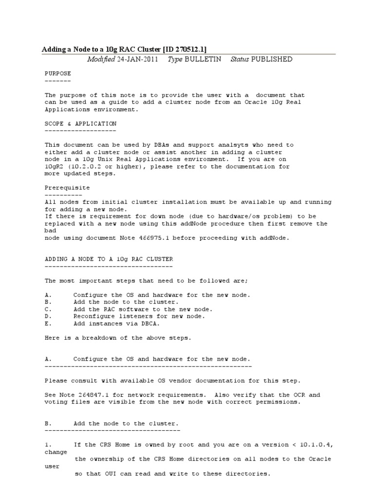 Adding A Node To A 10g RAC Cluster | PDF | Oracle Database | Computer Cluster