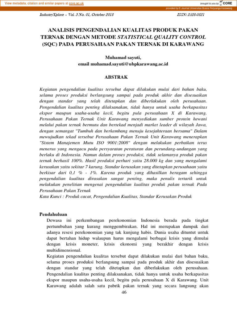 Analisis Pengendalian Kualitas Produk Pakan Ternak Dengan Metode ...
