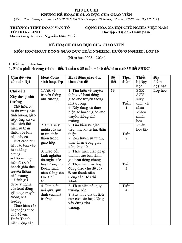 KHGD HĐ TN-HN 10 PH L C 3 | PDF