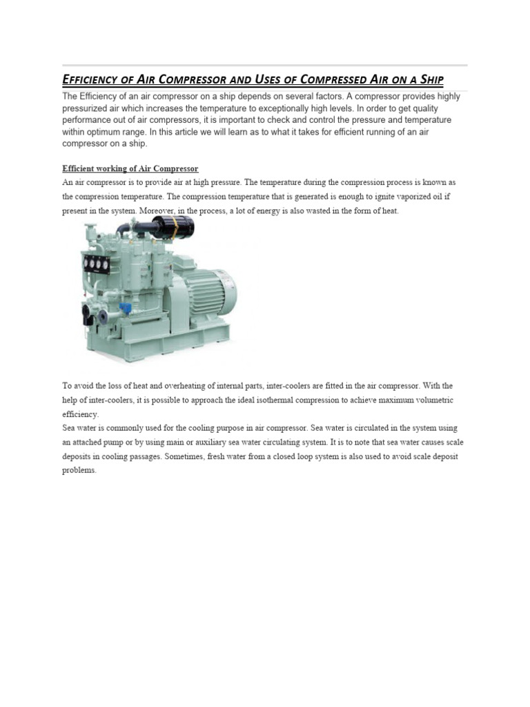 Efficiency of Air Compressor and Uses of Compressed Air On A Ship | PDF ...