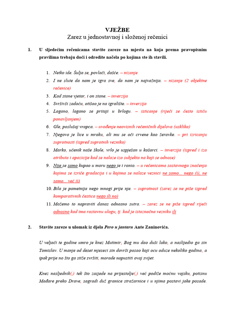 Vjezbe-Rjesenja - Zarez U Jednostavnoj I Sloz. Recenici | PDF