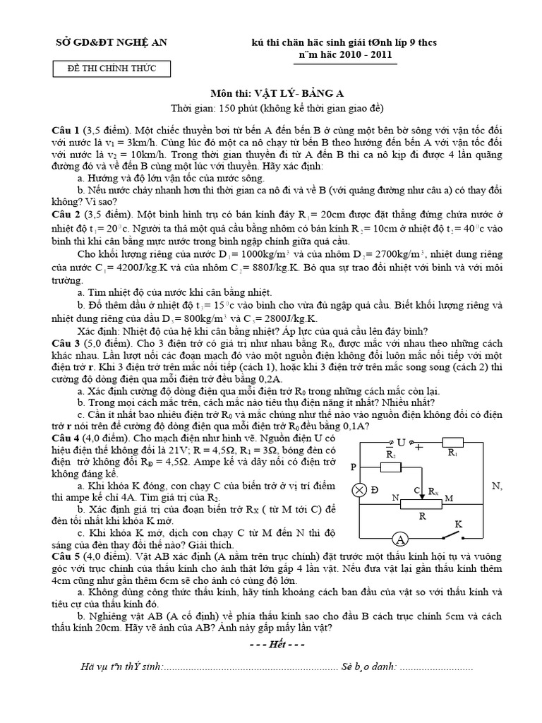 Dethi HSG NgheAn 2011 Vatly9 BangA | PDF