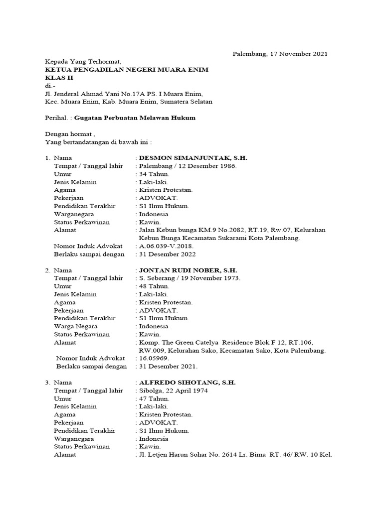 Contoh Surat Gugatan Perbuatan Melawan Hukum | PDF