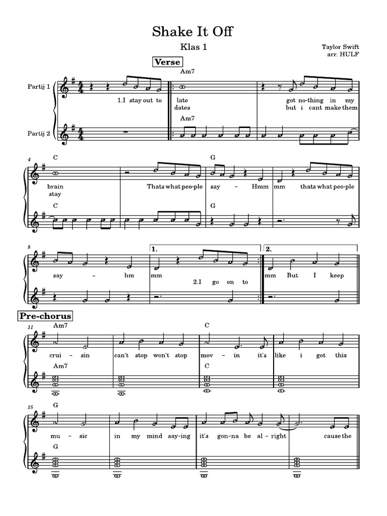 Shake It Off - Taylor Swift Klas 1 Full Score | PDF