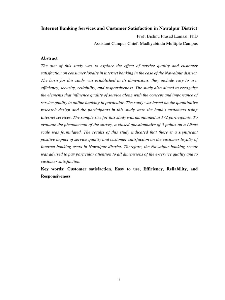 Internet Banking Services and Customer Satisfaction in Nawalpur District | PDF | Customer ...