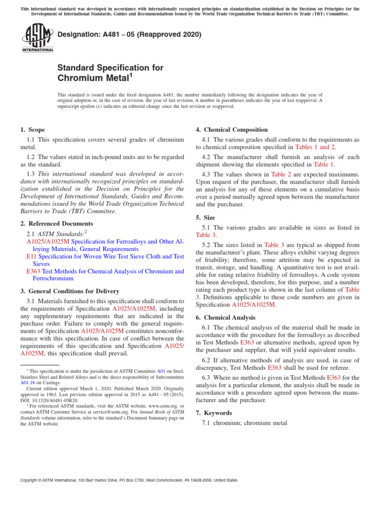 Astm A481-05 (2020) | PDF | Copyright | Specification (Technical Standard) Astm A481-05 (2020) | PDF | Copyright | Specification (Technical Standard)