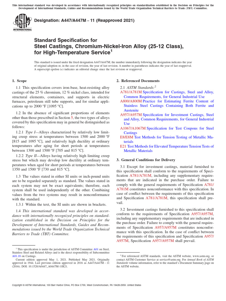 Astm A447-11 (2021) | PDF | Steel | Heat Treating