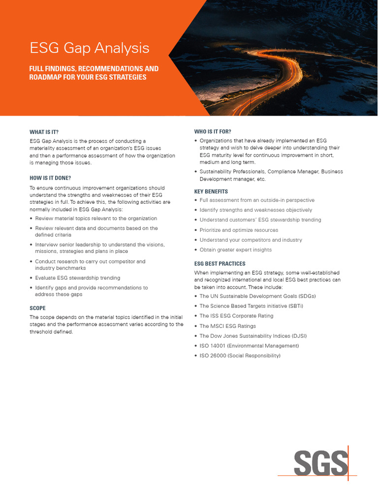 ESG Gap Analysis Product Sheet | PDF | Sustainability | Economy And The ...