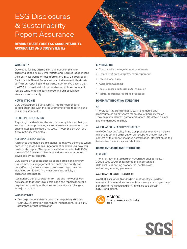 ESG Disclosures & Sustainability Report Assurance Product Sheet | PDF ...