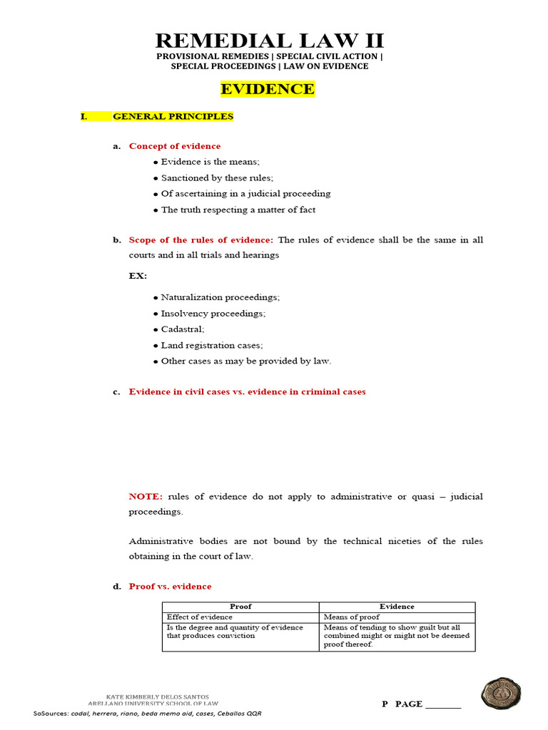 Evidence Notes | PDF | Burden Of Proof (Law) | Evidence (Law)