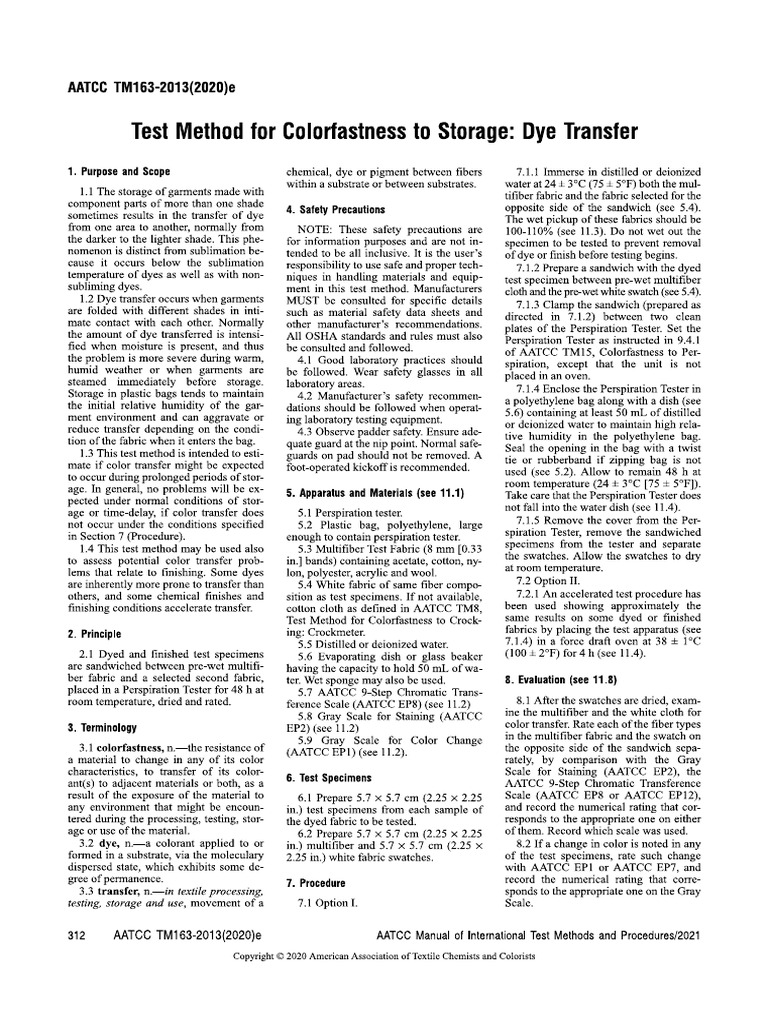 Aatcc 163 Dye Transfer | PDF