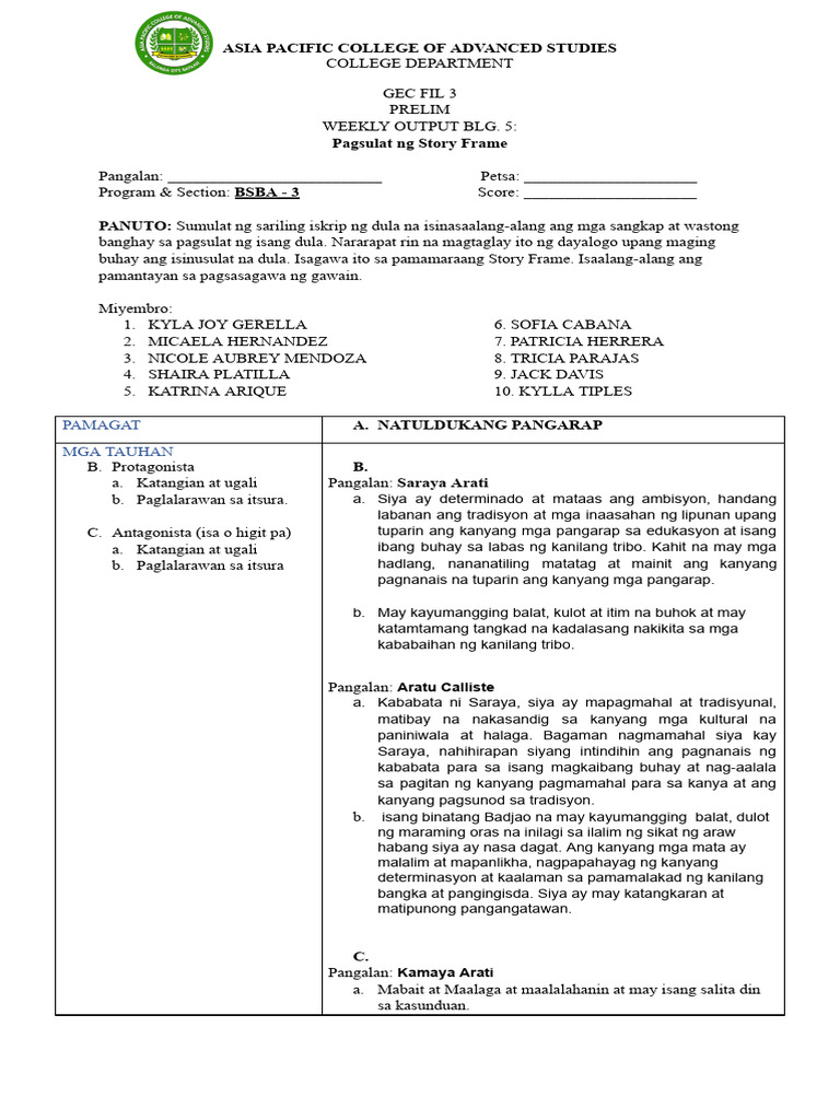 Pagsulat NG Story Frame Gec Fil 3 | PDF