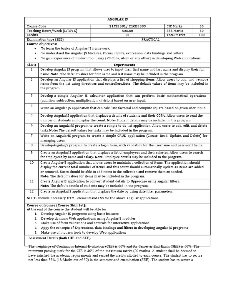 Angular Js Syllabus | Download Free PDF | Angular Js | Computing Angular Js Syllabus | Download Free PDF | Angular Js | Computing