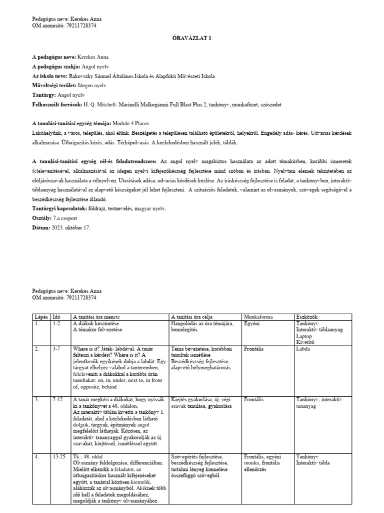 Óravázlat_unit4B_1_óra | PDF