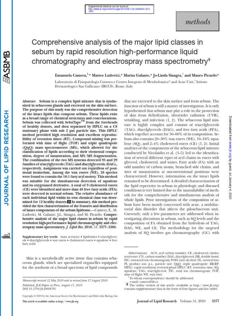 Comprehensive Analysis of The Major Lipid Classes in Sebum by Rapid ...