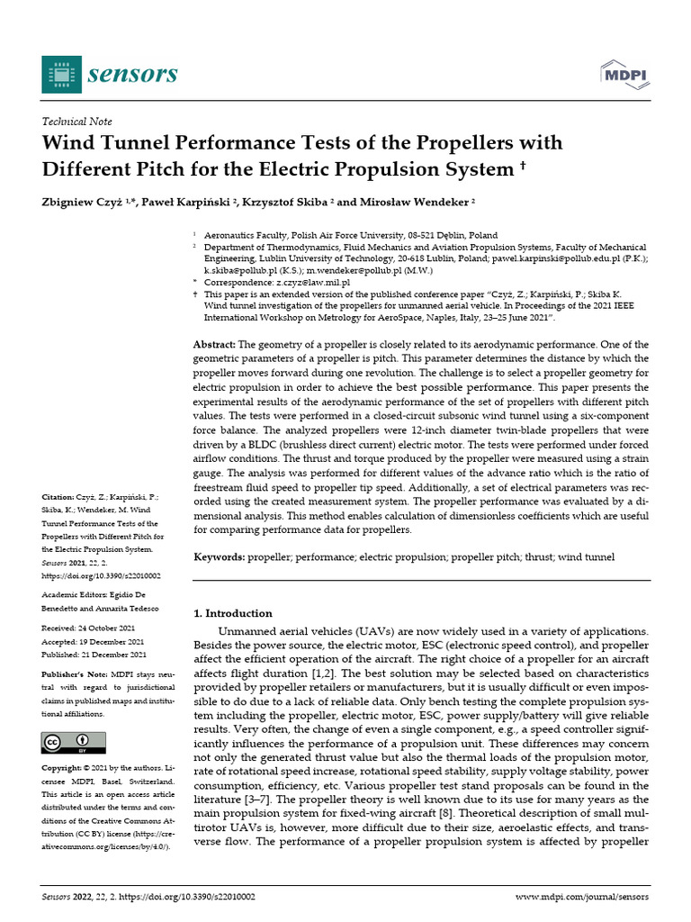 Wind Tunnel Performance Tests of The Propellers Wi | PDF | Wind Tunnel ...