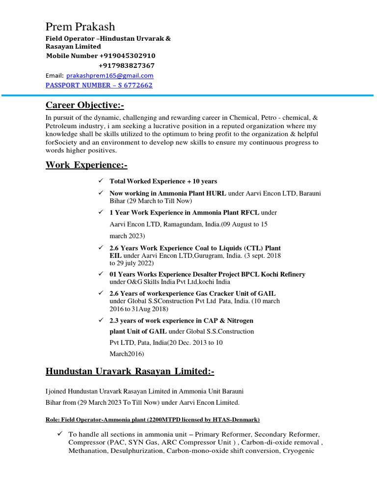 Update Prem Resume (1) - 1 | PDF | Pump | Cracking (Chemistry)
