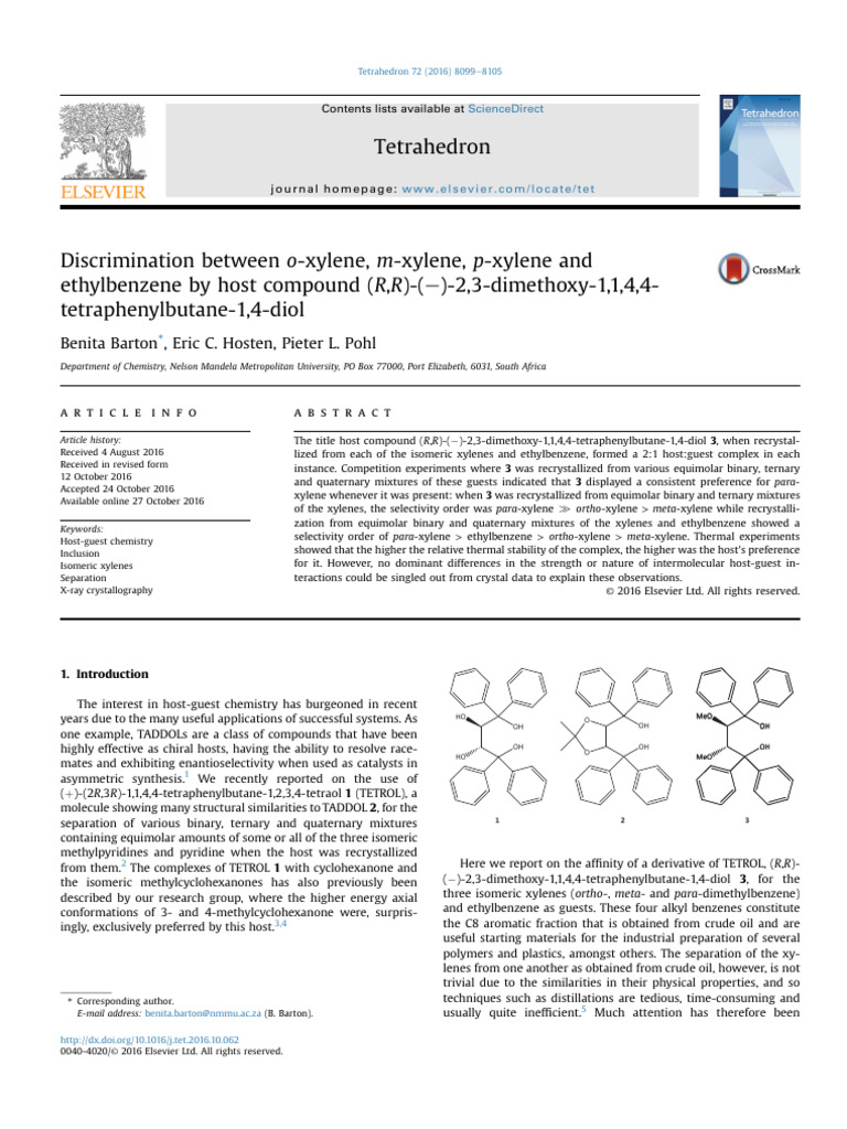Discrimination Between o Xylene, M Xylene, P Xylene and Ethylbenzene by ...