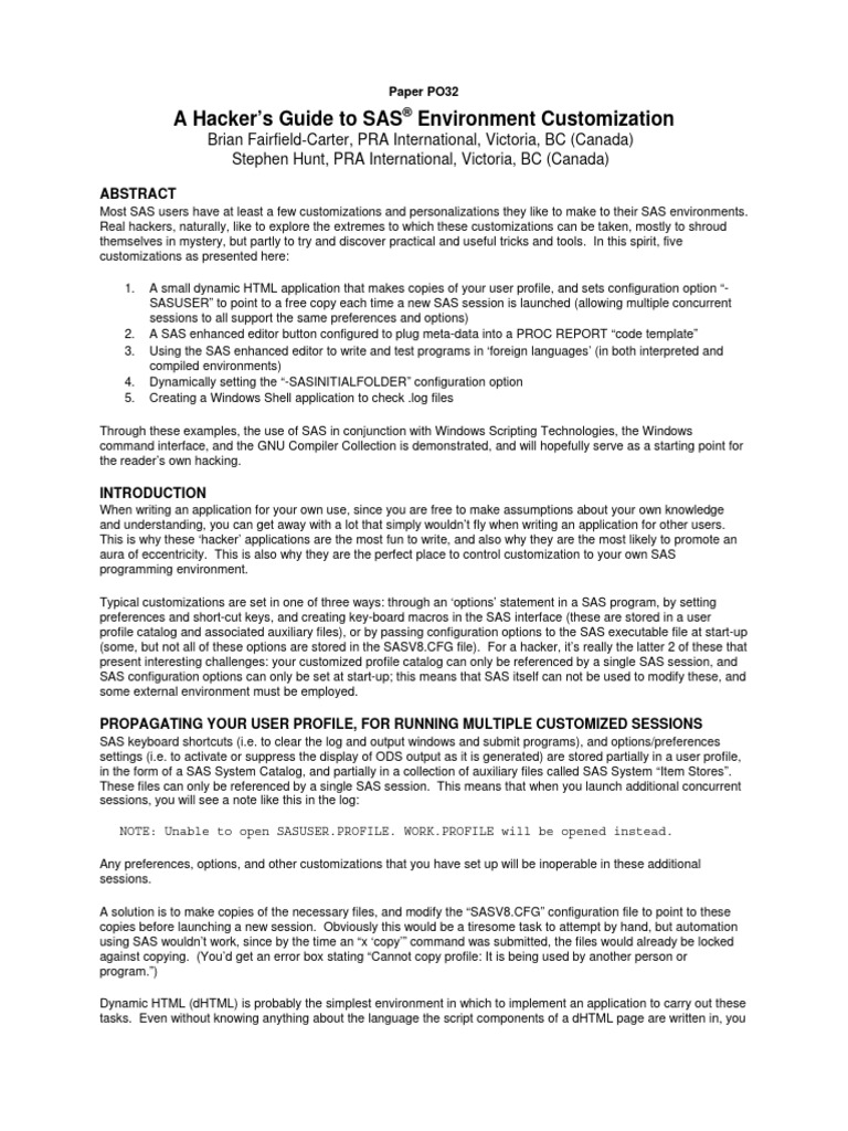 A Hacker's Guide To SAS® Environment Customization | PDF | Windows ...