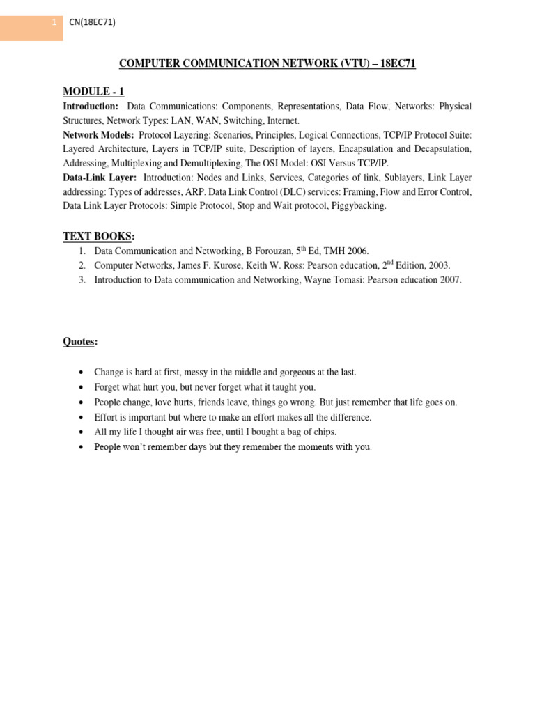 Computer Communication Network (Vtu) - 18ec71 Module - 1: TH ND | PDF | Network Topology ...