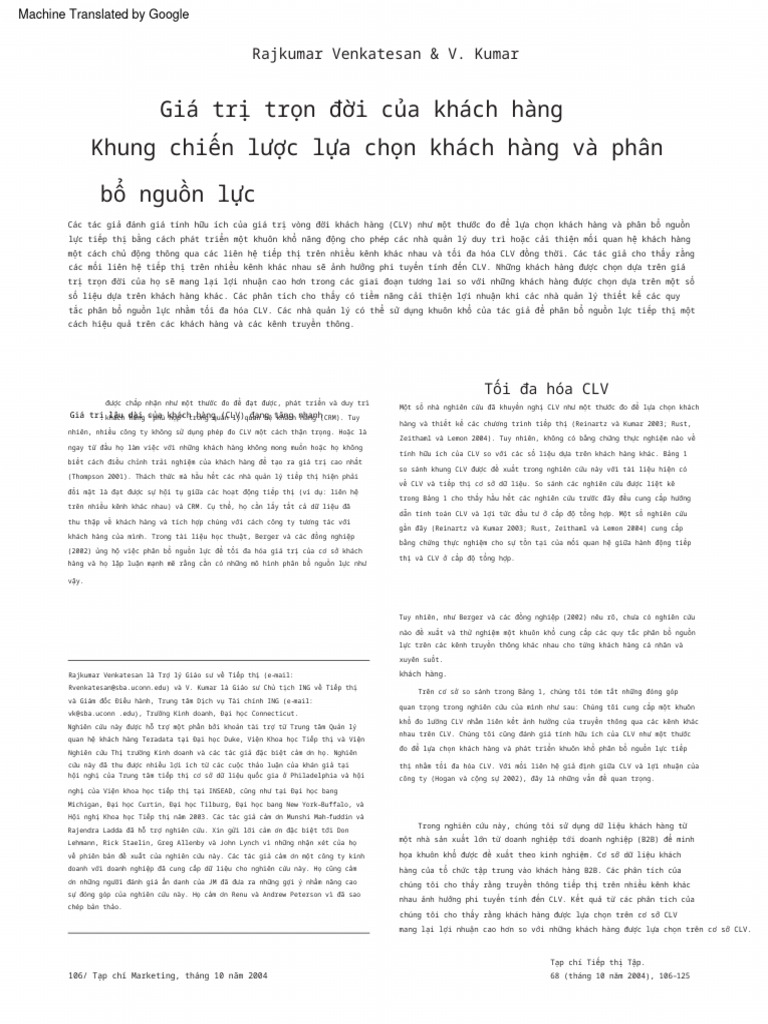 A Customer Lifetime Value Framework For Customer Selection and Resource ...