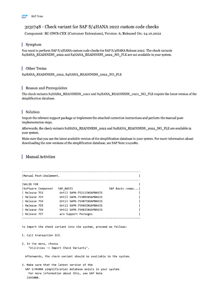 Check Variant For SAP S4HANA 2022 Custom Code Checks | PDF Check Variant For SAP S4HANA 2022 Custom Code Checks | PDF