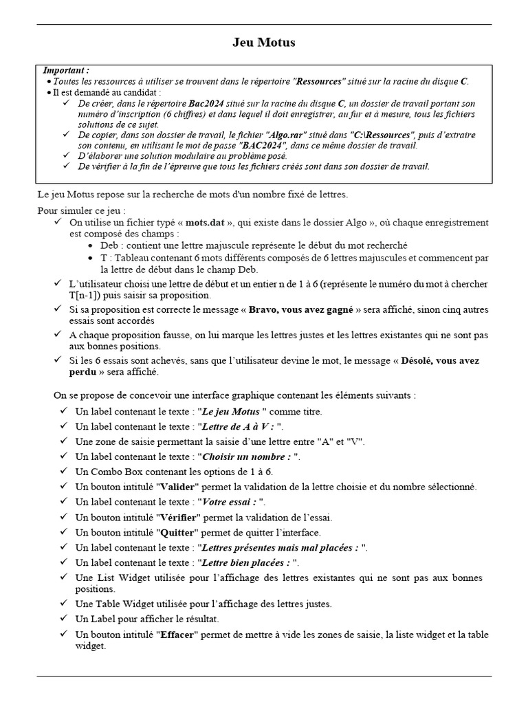 Interface graphique pour le jeu Motus | PDF | Interface graphique ...