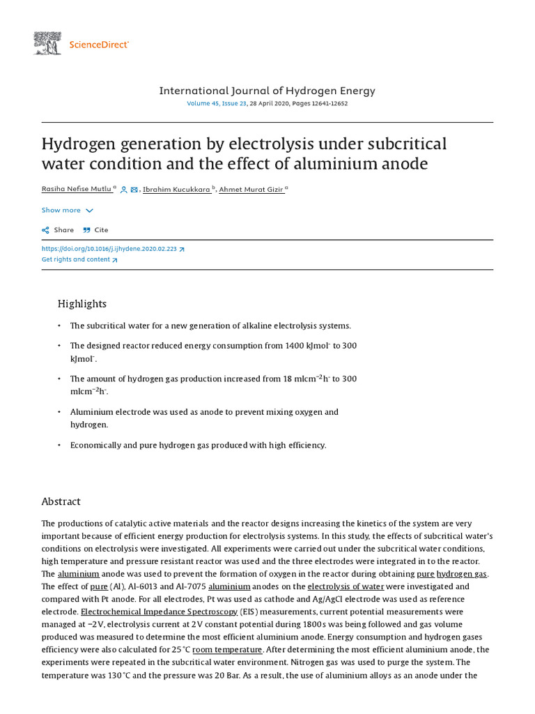 Aluminium Anode for Efficient Hydrogen Production | PDF ...